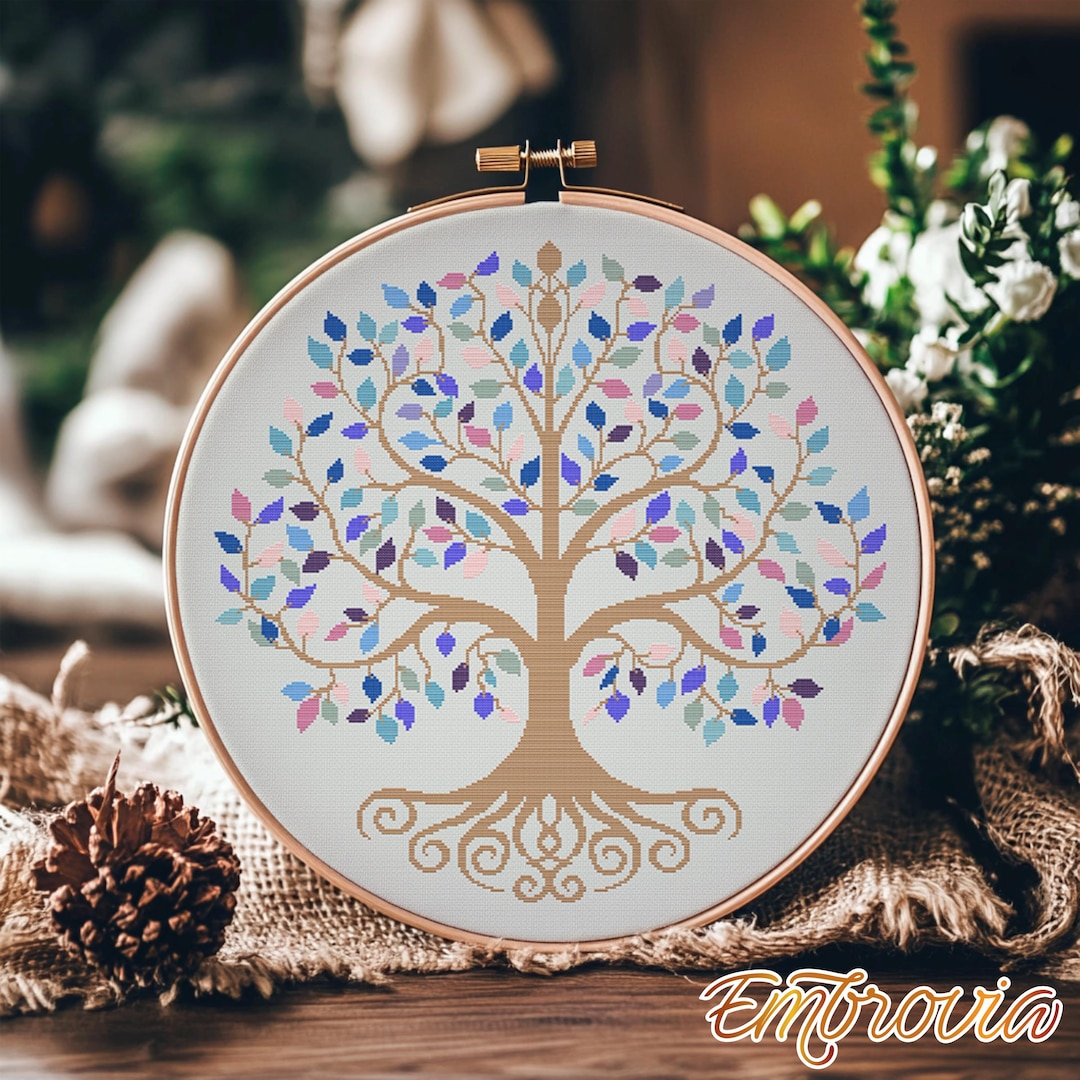 Colorful Tree Cross Stitch Pattern – Modern Tree of Life Embroidery PDF ...