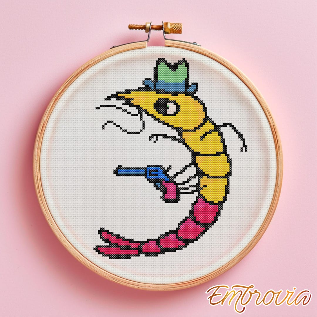 Cowboy Shrimp Cross Stitch Pattern – Funny Wild West Prawn Embroidery ...