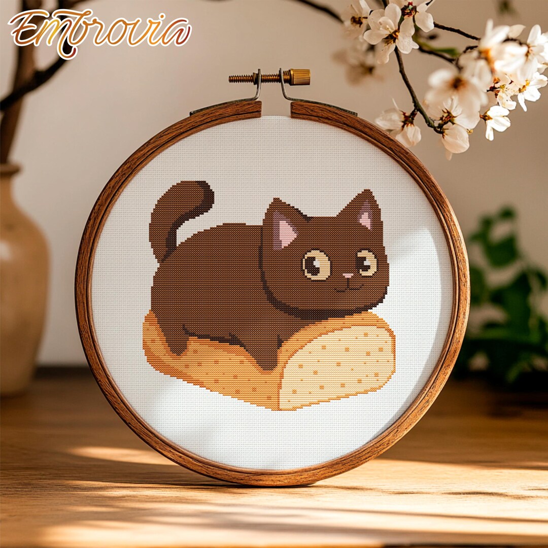 Cat on Bread Cross Stitch Pattern | Funny Animal Embroidery (digital ...