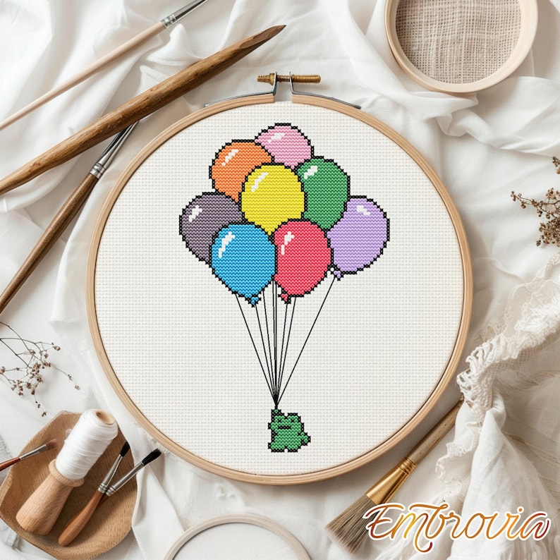 Lift-off Balloon Bouquet. Cheerful Party Balloons Cross Stitch Pattern ...