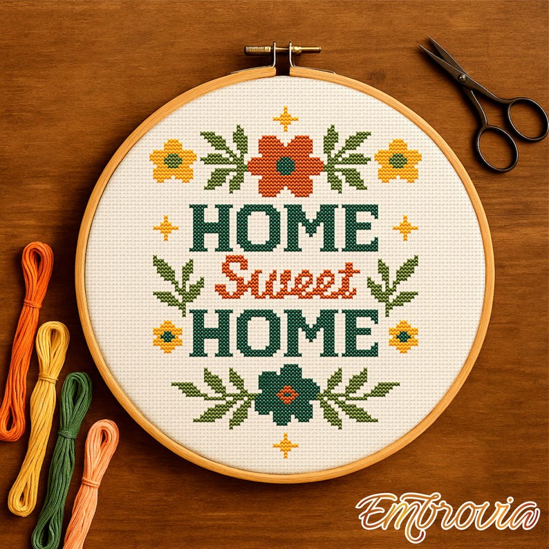 Rustic Home Sweet Home Sampler – Modern Floral Cross Stitch Pattern PDF ...