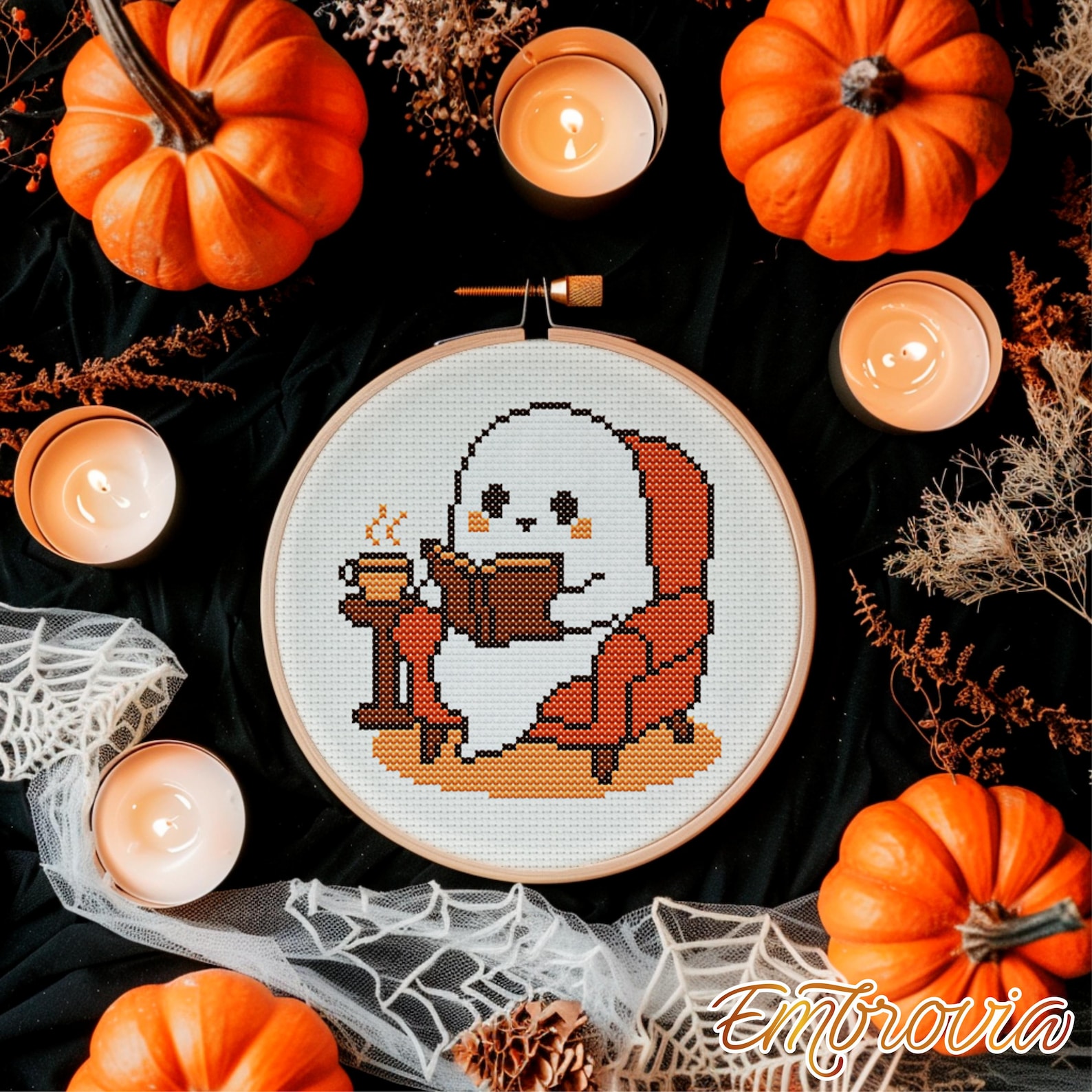 Cozy Ghost Reading Cross Stitch Pattern – Cute Animal Embroidery Chart ...