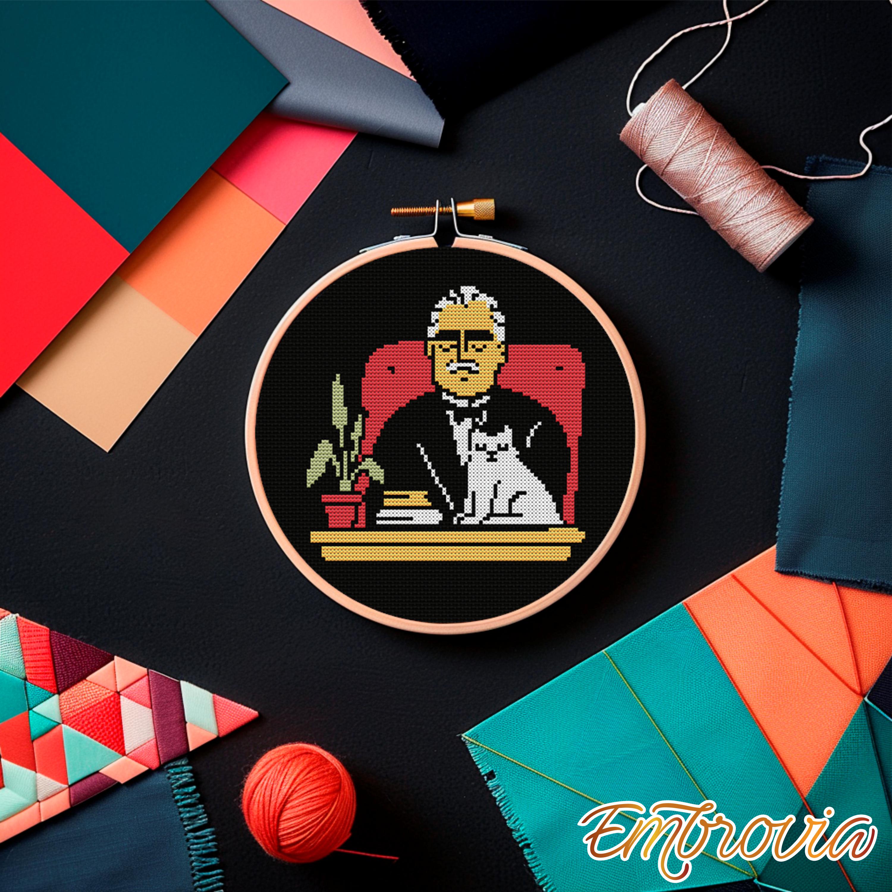 Gentleman and Cat Cross Stitch Pattern – Vintage Mafia Style Portrait ...
