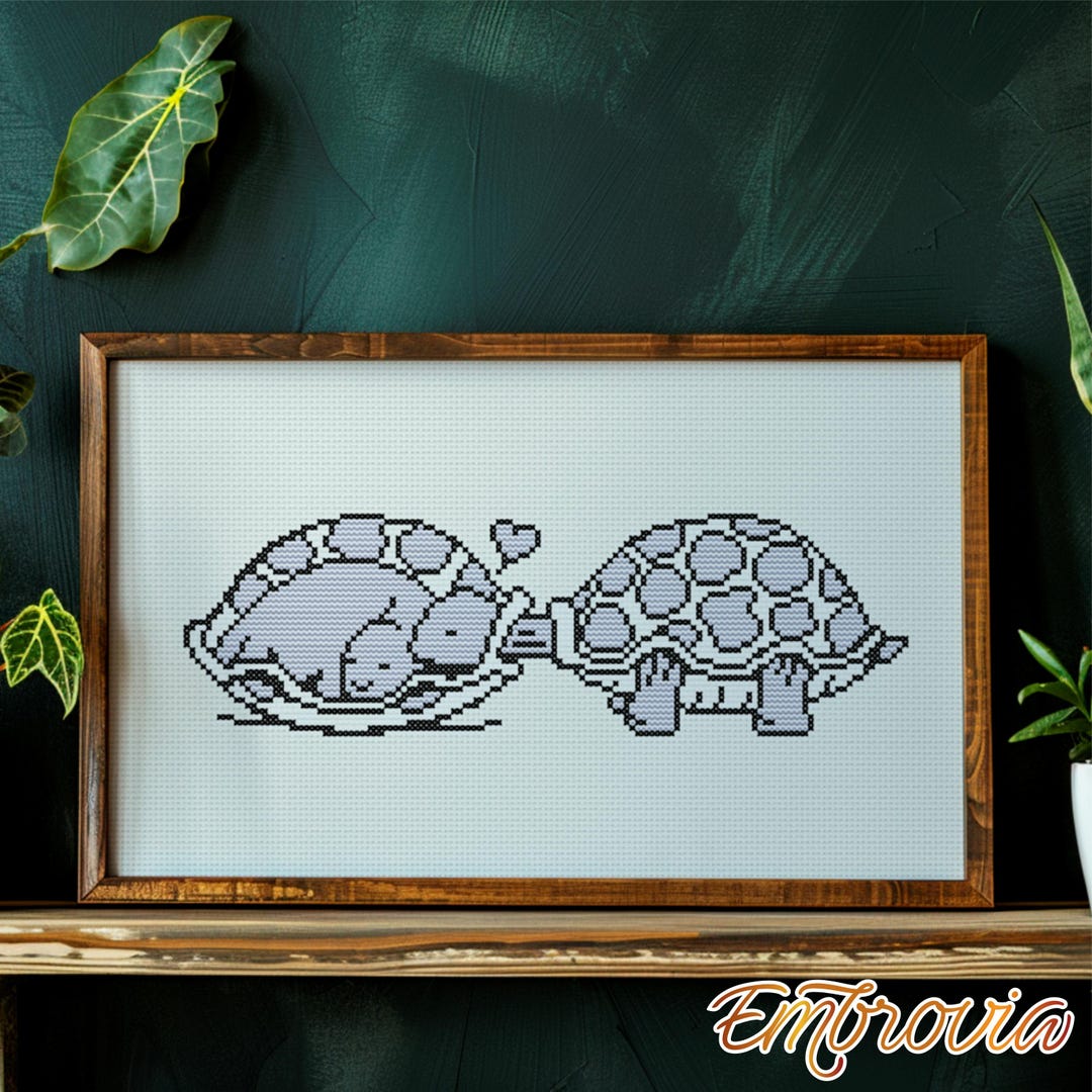 Turtle Kiss Cross Stitch Pattern: Romantic Animal Design (PDF Download ...