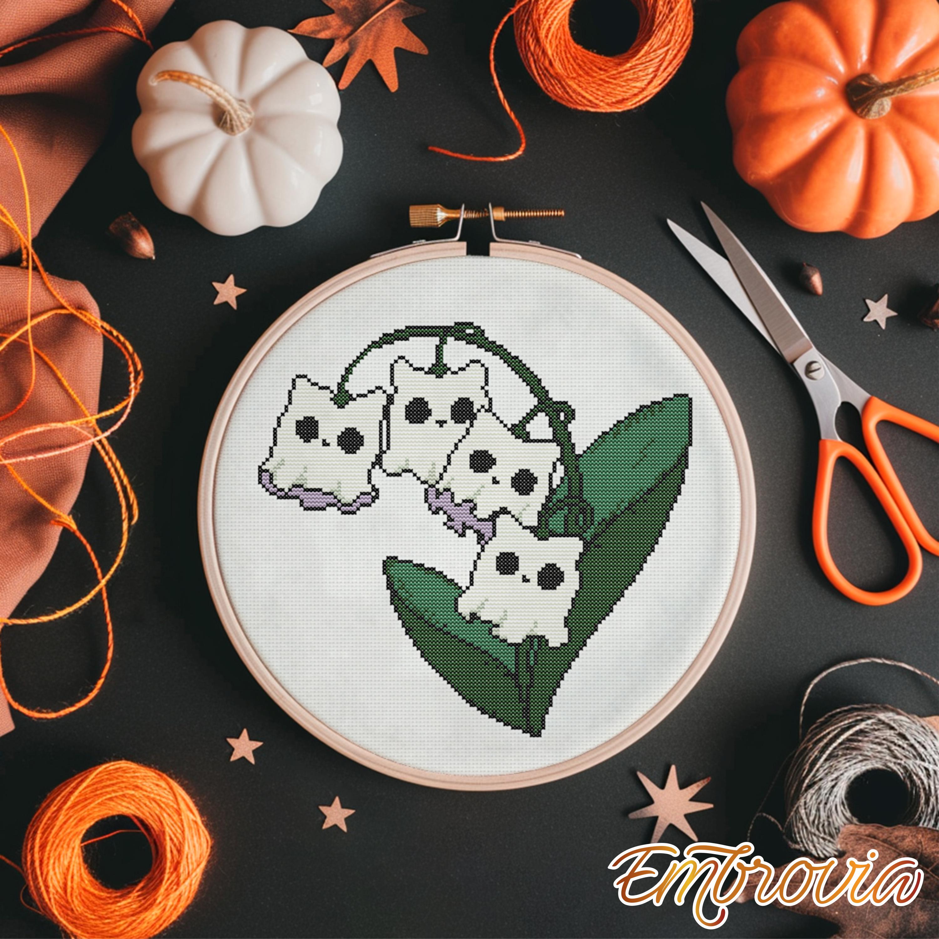Ghost Lily Cats Cross Stitch Pattern – Spooky Cute Floral Sampler ...