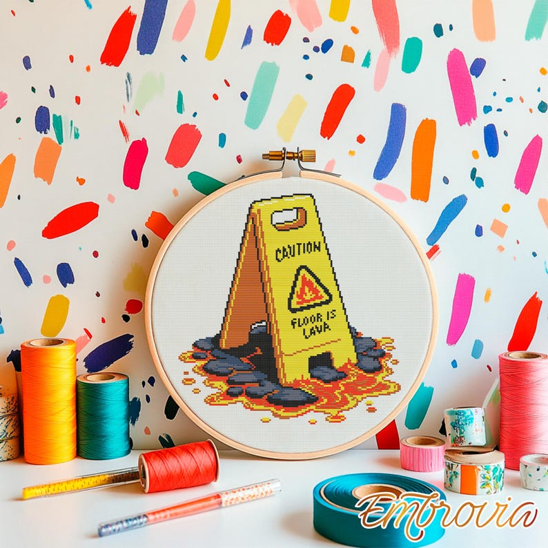 Floor is Lava Warning Sign – Funny Cross Stitch Pattern PDF, Pixel Art ...