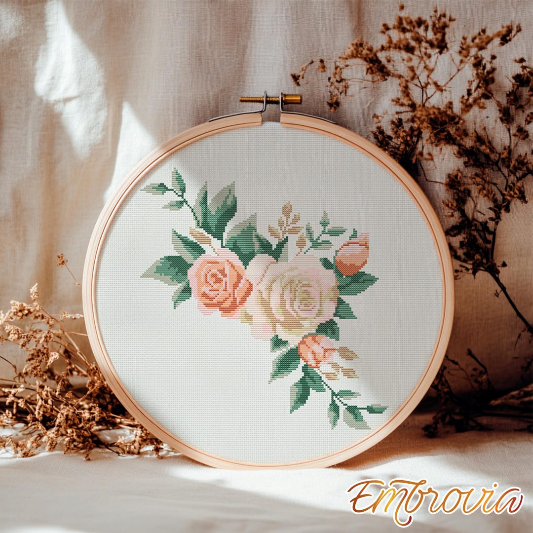 Blushing Garden Corner – Romantic Floral Cross Stitch Pattern for Home ...