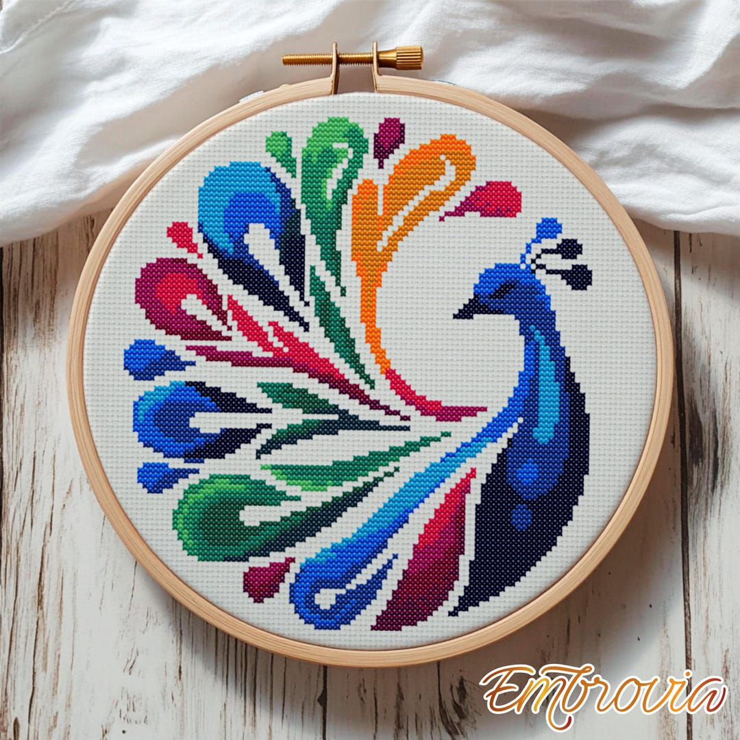 Color Splash Peacock Cross Stitch Pattern – Elegant Modern Embroidery ...
