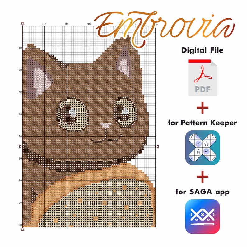 Cat on Bread Cross Stitch Pattern | Funny Animal Embroidery (digital ...