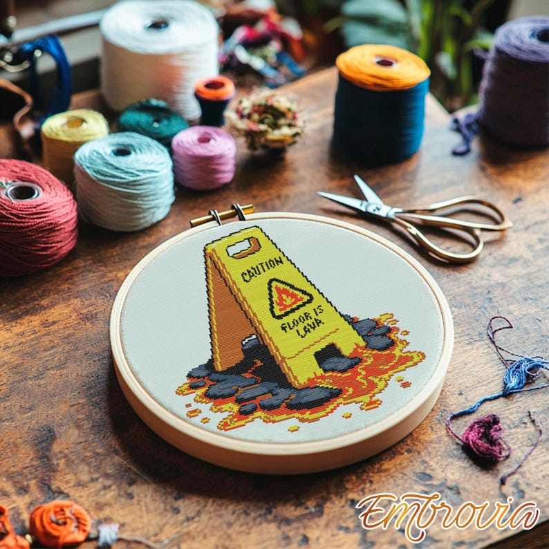 Floor is Lava Warning Sign – Funny Cross Stitch Pattern PDF, Pixel Art ...