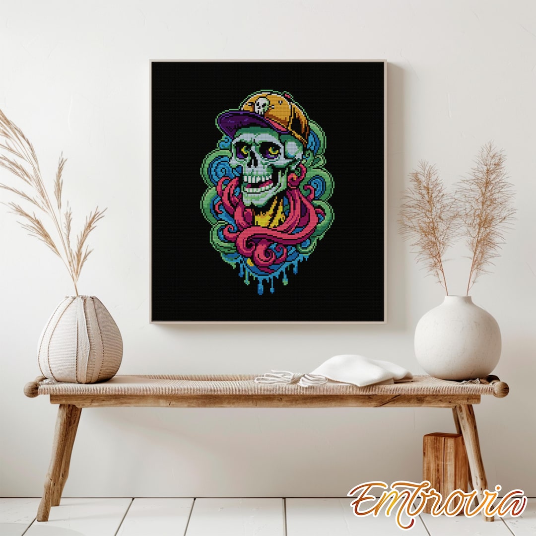 Psycho Street Skull Cross Stitch Pattern: Edgy Graffiti Skeleton (PDF ...