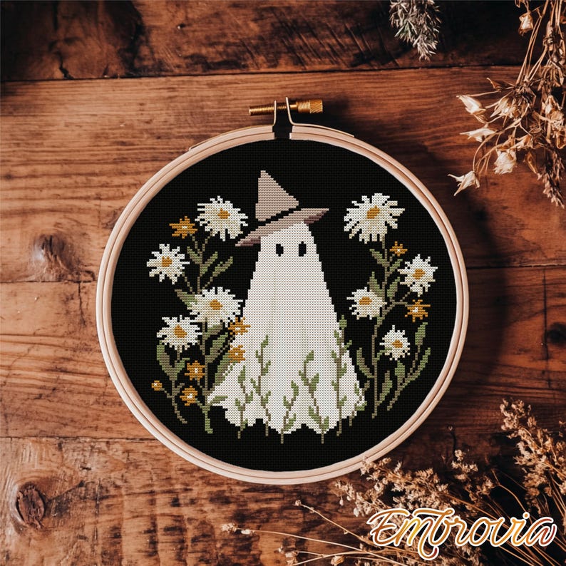 Daisy Ghost Witch Cross Stitch Pattern – Cute Halloween Embroidery (PDF ...