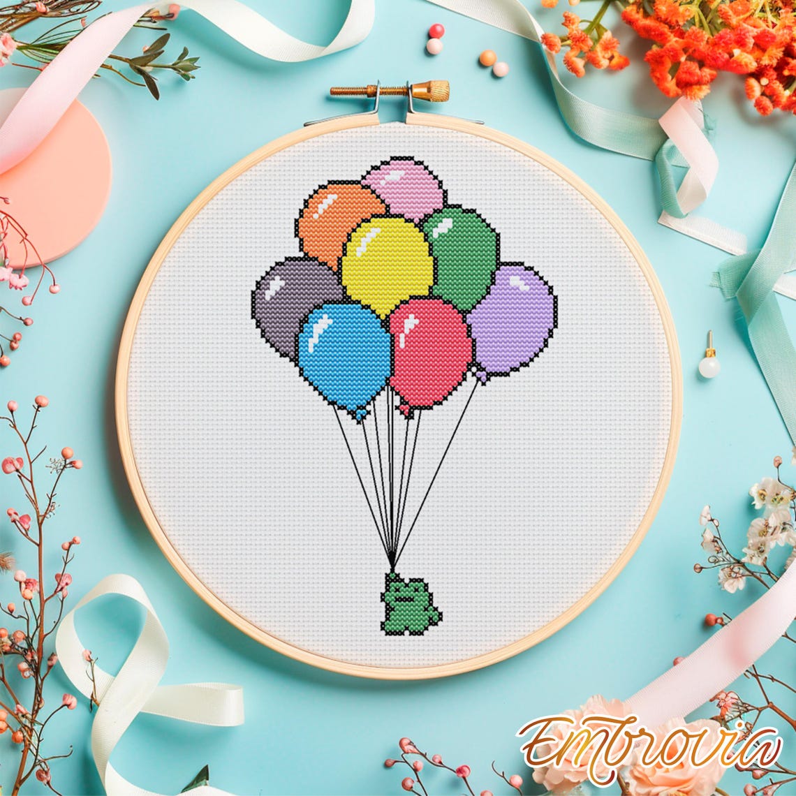 Lift-off Balloon Bouquet. Cheerful Party Balloons Cross Stitch Pattern ...