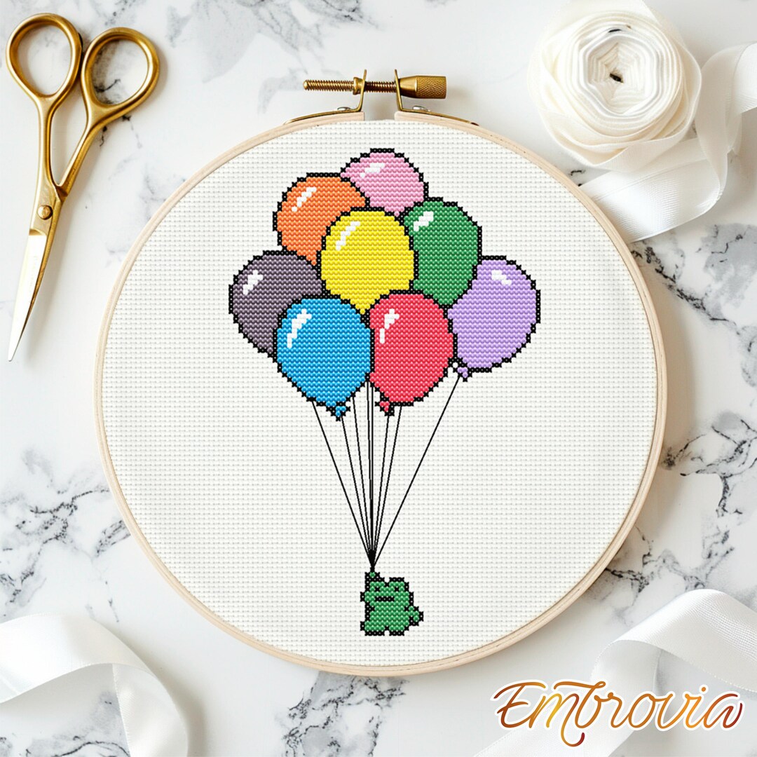 Lift-off Balloon Bouquet. Cheerful Party Balloons Cross Stitch Pattern ...