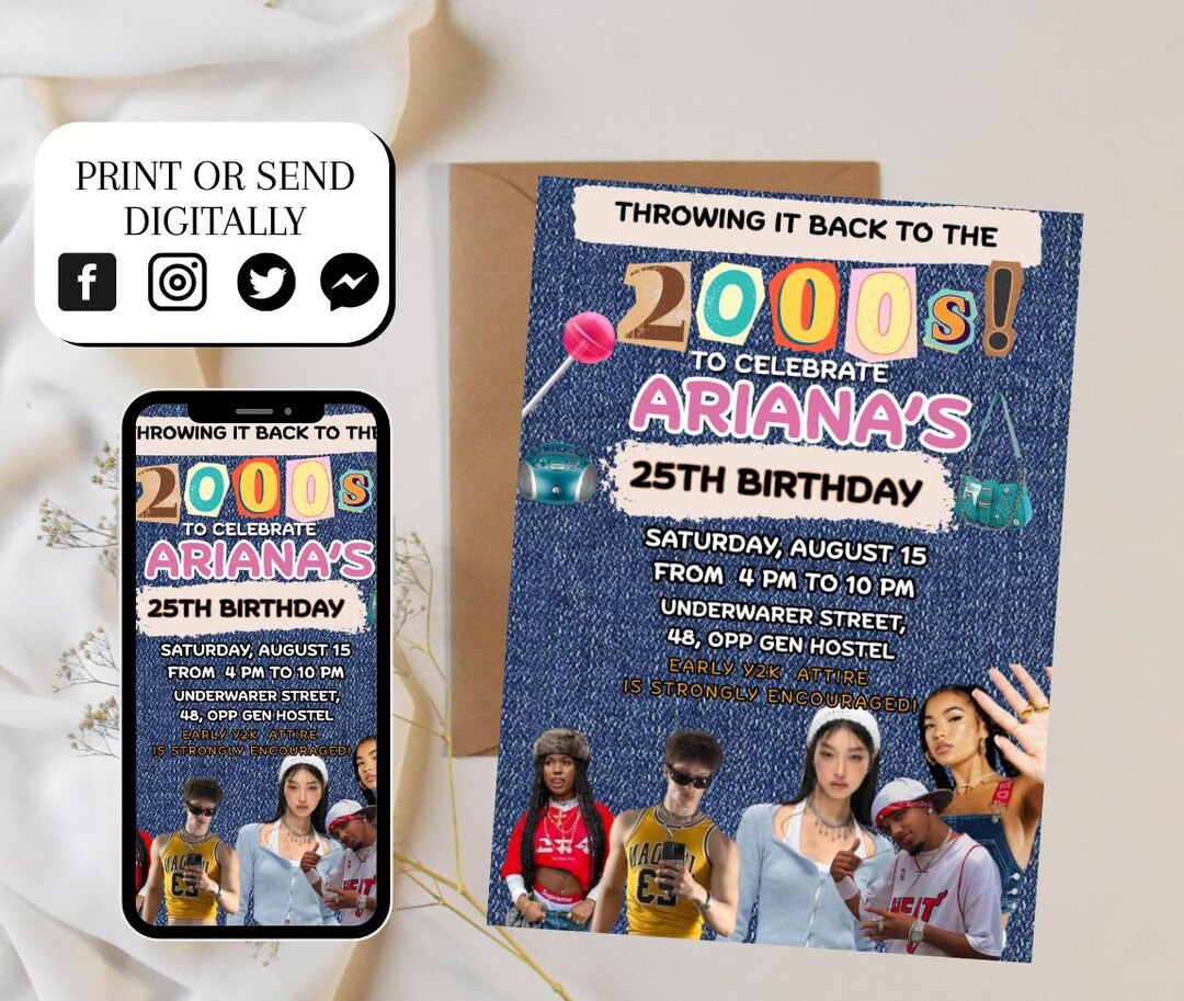 Early 2000s Themed Party Invitation, Editable and Printable Y2K ...