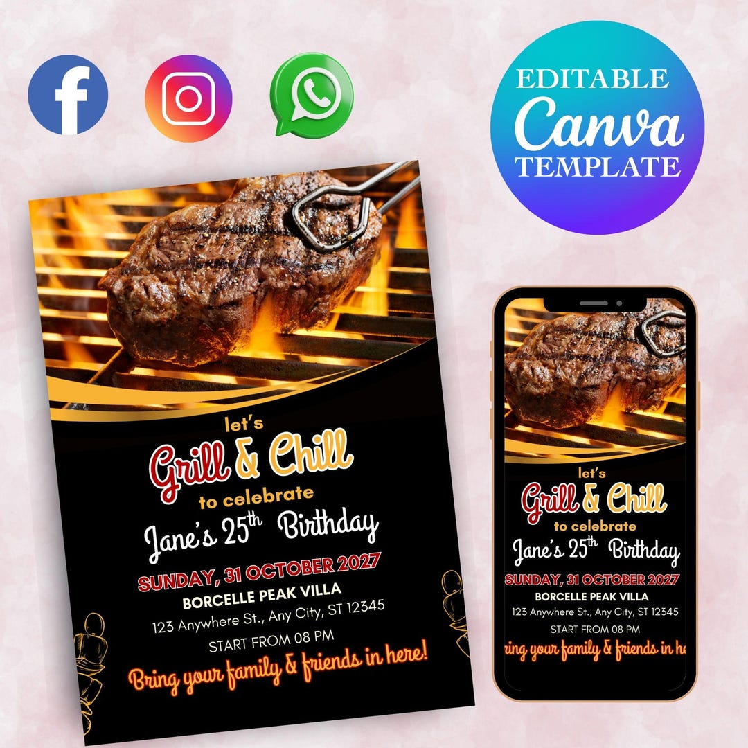 Editable BBQ Birthday Invitation Template, Grill Party (digital ...