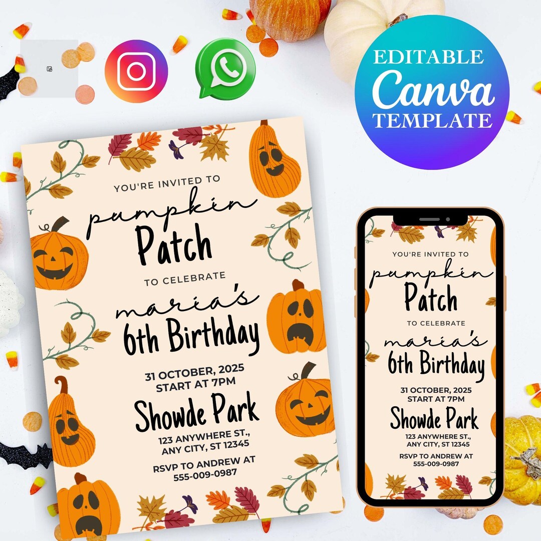Pumpkin Patch Birthday Invitation, Rustic Fall Party (canva Template ...