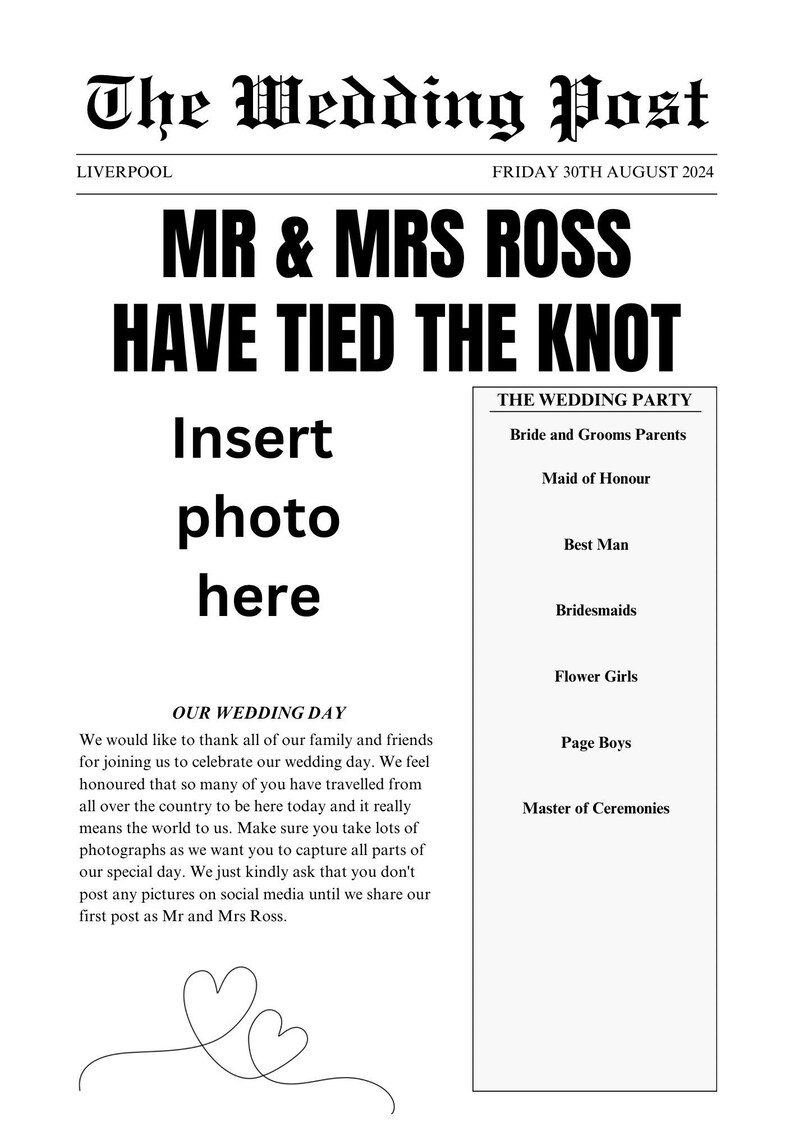 Wedding Newspaper - Etsy