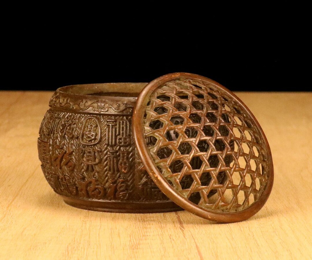 Vintage Bronze Carved Grid Lid --baifu Incense Holder, Fengshui Statue ...