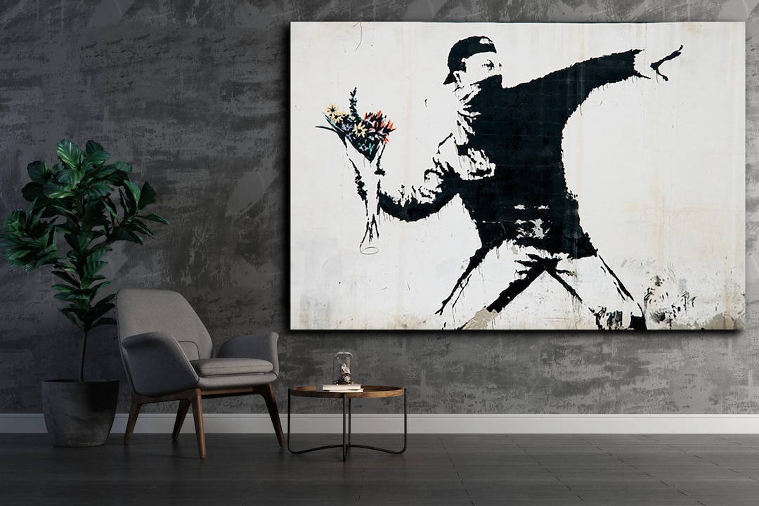 Banksy Boy Throwing Flower, Banksy Flower Bomber, Banksy Wall Art ...