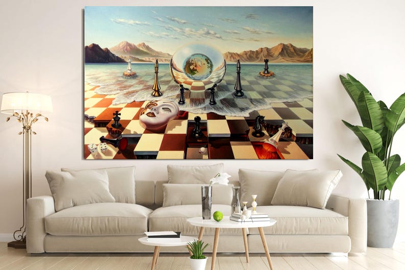 Salvador Dali Abstract Chess Wall Art, Extra Large Color Art, Extra ...