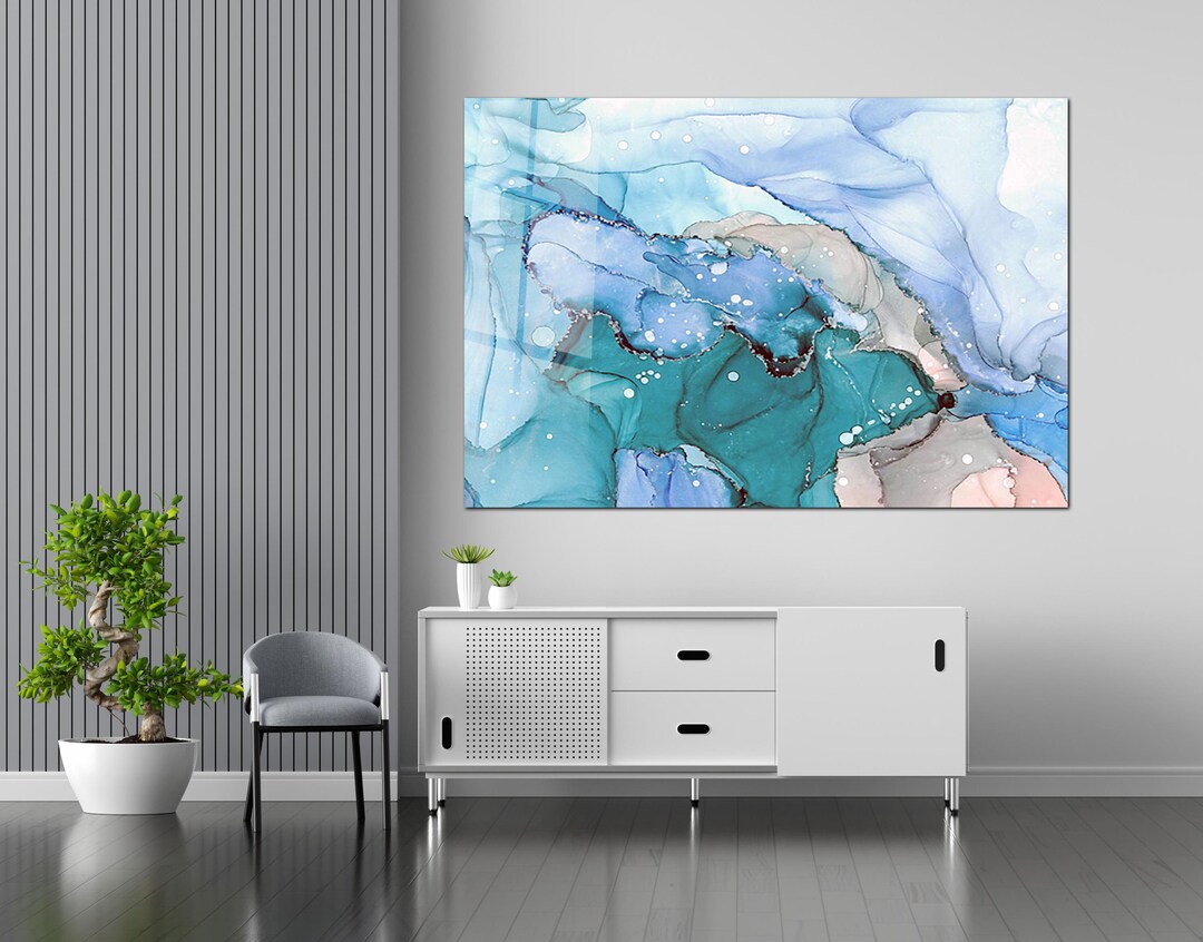 Abstract Blue Gold Marble Wall Art, Alcohol Ink Wall Art, Blue Marble ...