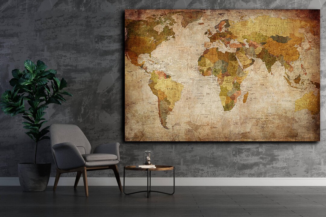 Vintage World Map Wall Art, World Map Print, Old World Map, Extra Large ...