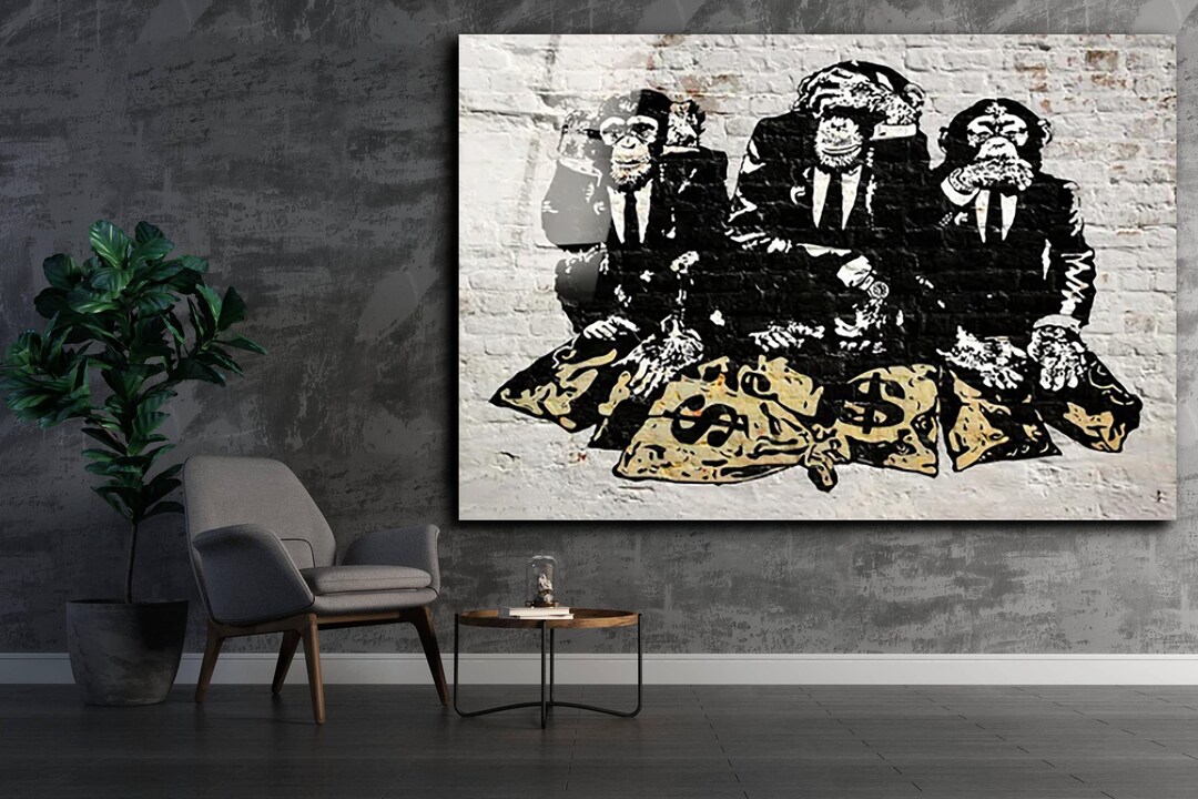 3 Monkeys No Hear See Talk, Banksy Wall Art, Banksy Glass, Banksy ...