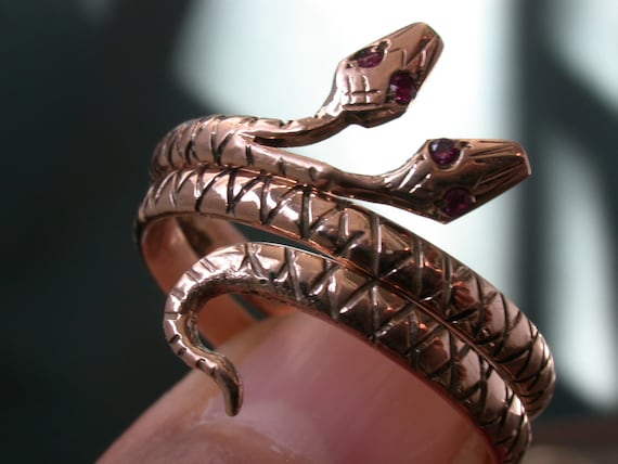 vintage 14k gold with paste rubi eyes double head s… - Gem