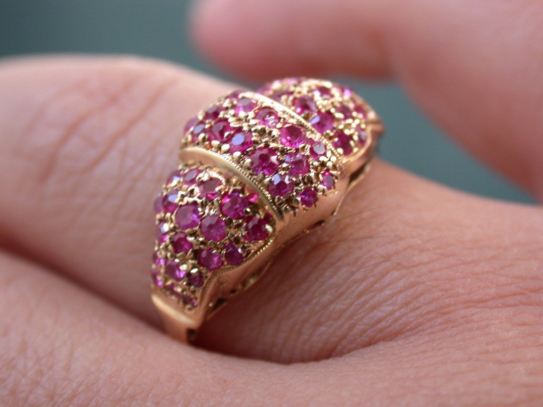 Antique Vintage Art Deco 18k Gold Rubi Lab Stones Ring (DDP Paid by Me ...