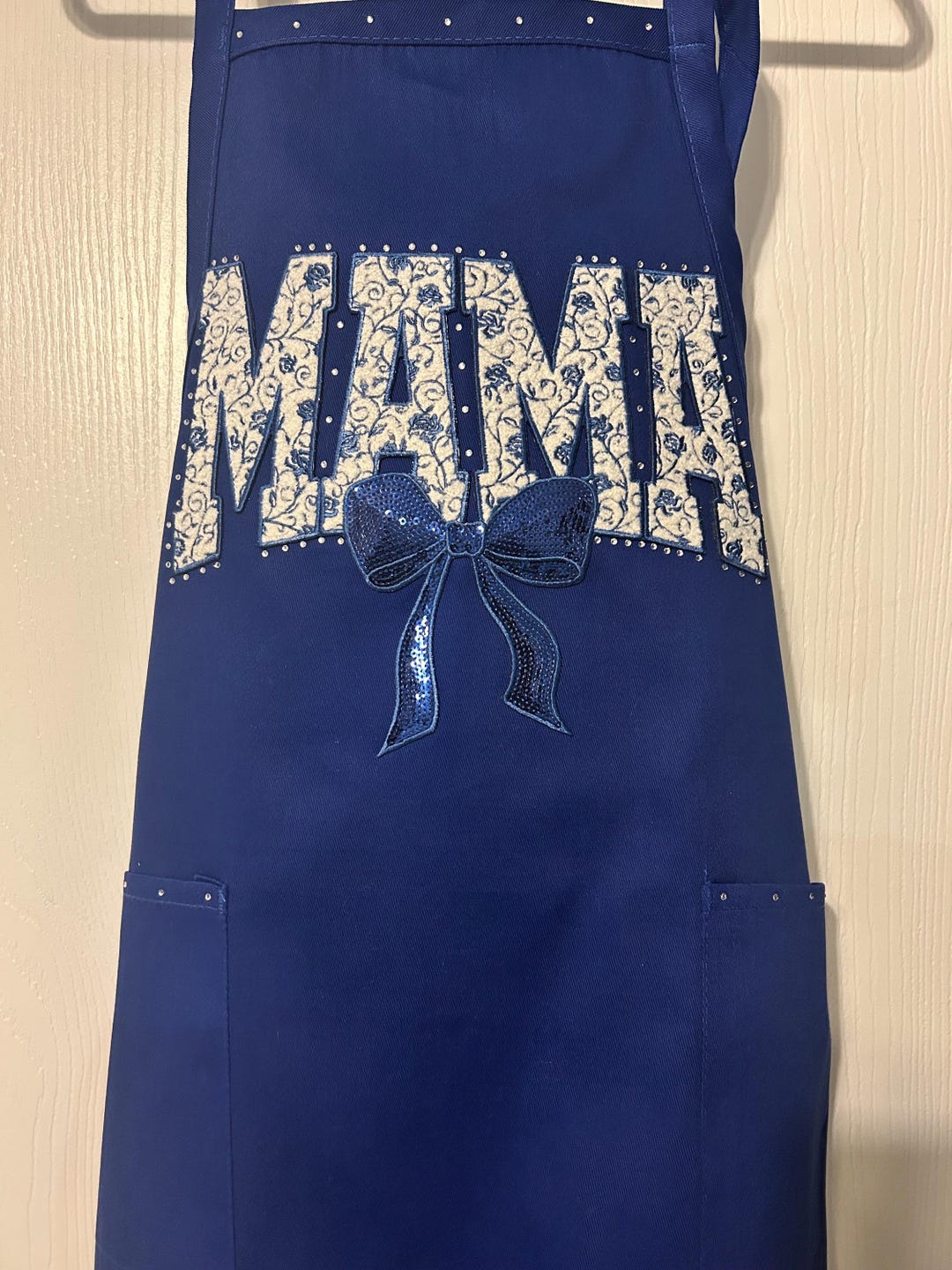 Apron | Mama | Chenill Patch | Glitter and Rhinestone | Adjustable Neck ...