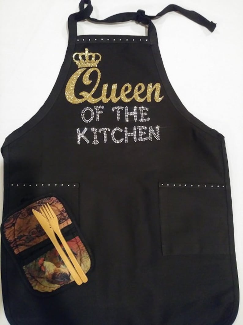 Apron | "queen of the Kitchen" | Glitter and Rhinestone | Adjustable ...