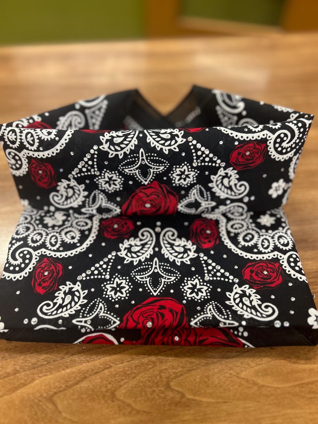 Rhinestone Rose Bandana: Cotton Headwrap, Biker Headgear - Etsy