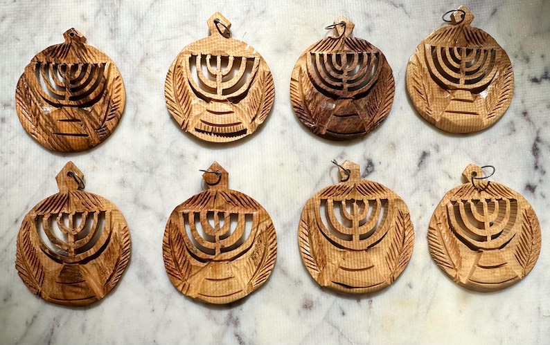 Hand Carved Olive Wood Menorah Pendant From the Holy Land - Etsy