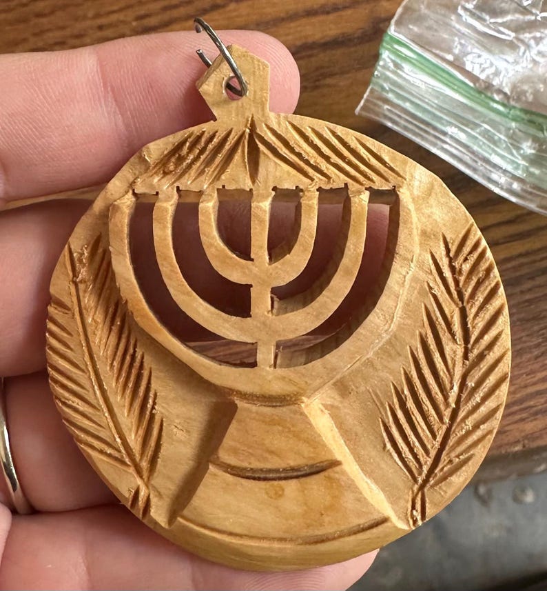 Hand Carved Olive Wood Menorah Pendant From the Holy Land - Etsy
