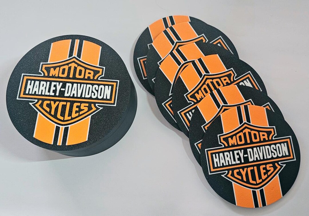 Set of 6 3d-printed Harley-davidson Coasters + Coaster Holder or Box ...