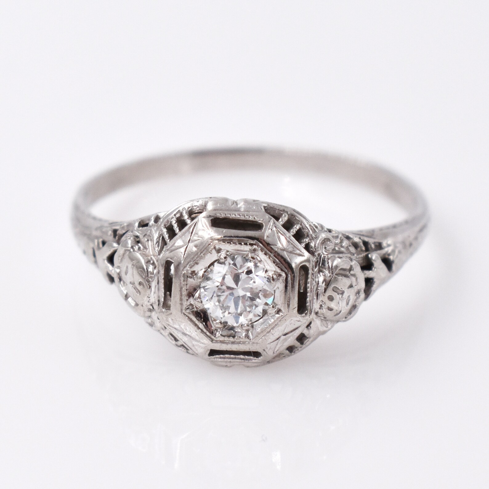 18K White Gold Art Deco Diamond Engagement Ring Vintage - Etsy