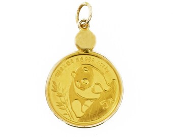 Gold Coin Pendant China 5 Yuan Panda .999 Pure 24K Gold 1/20 Oz 1989 in ...