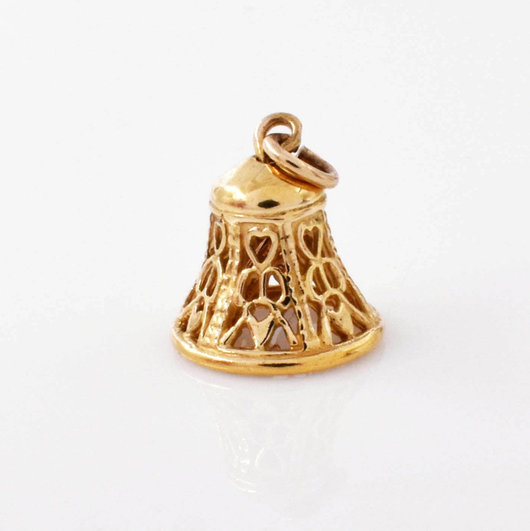 14K Yellow Gold Pierced Bell Signed Wells Bell With Sound - Etsy