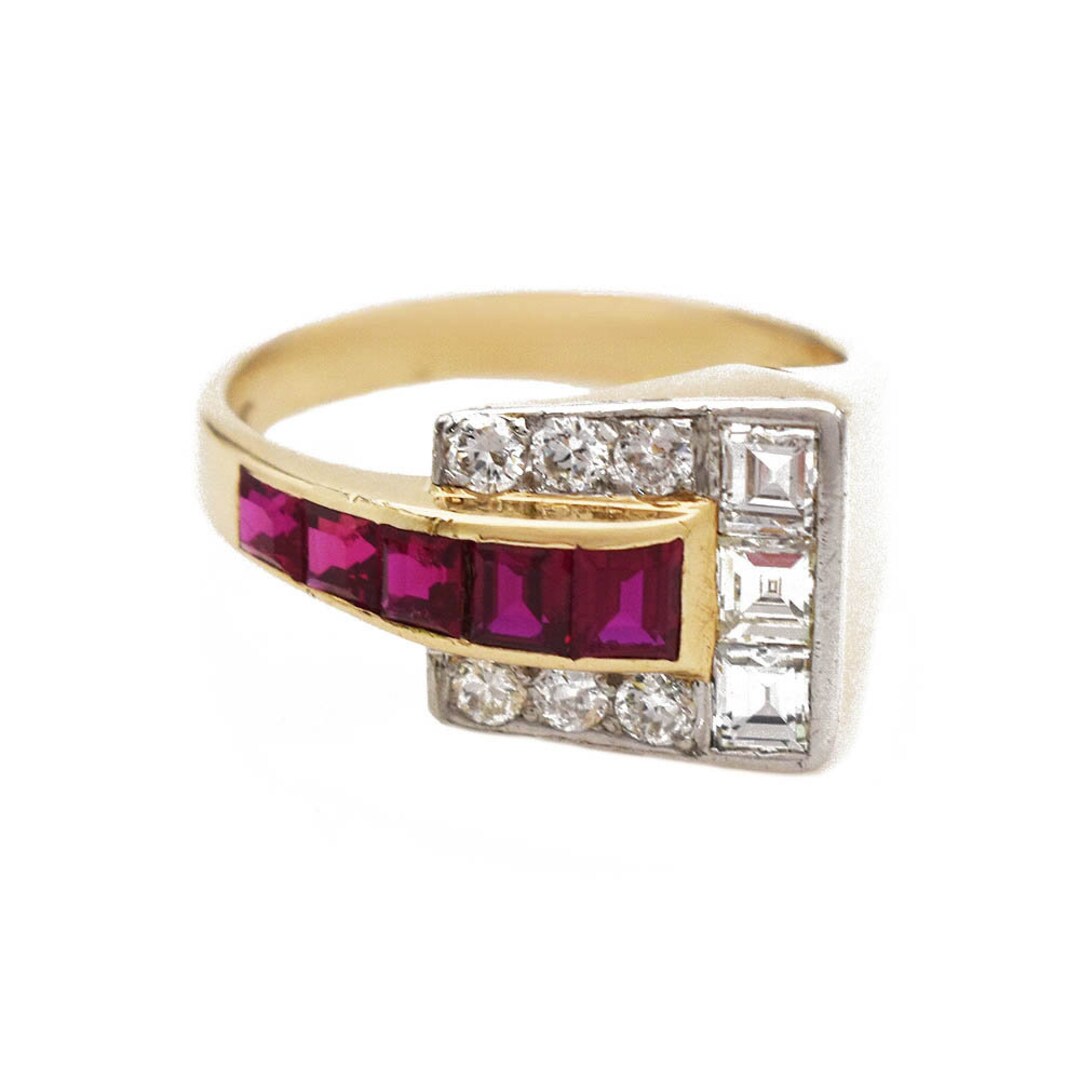 Diamond Synthetic Ruby Buckle Ring Gold Platinum - Etsy