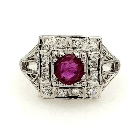 No Heat Ruby Diamond Ring, Untreated, Platinum, Vinta… - Gem