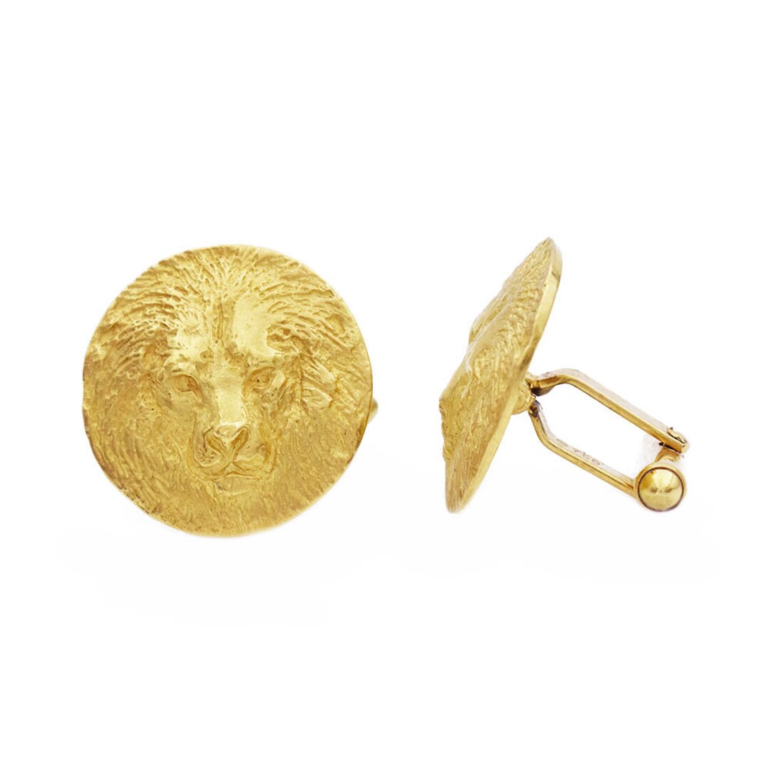 Lion Face Round Gold Cufflinks, Vintage, Estate, for Man, Men's ...