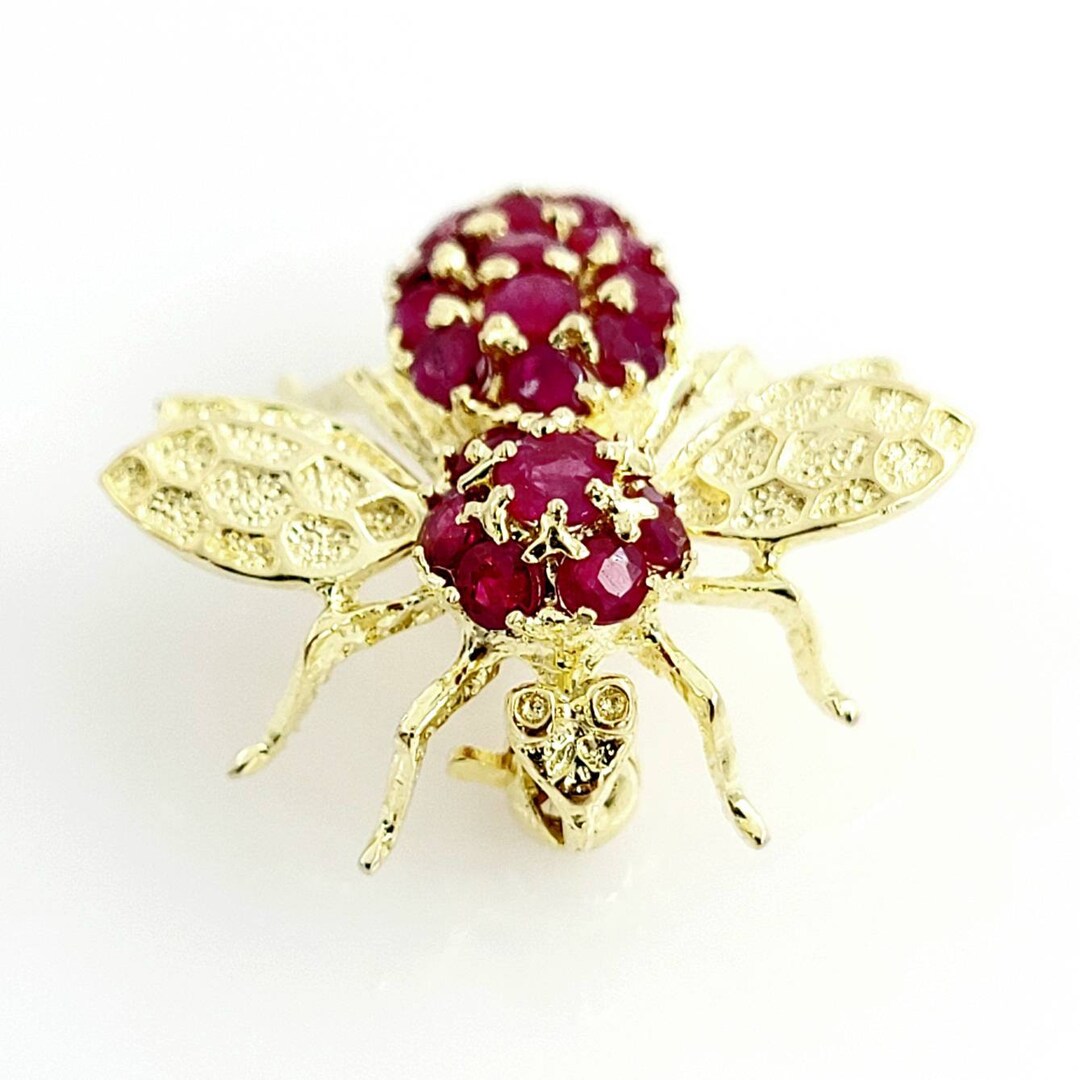 Ruby Bee Brooch Pin 14k Yellow Gold Vintage Estate Signed - Etsy