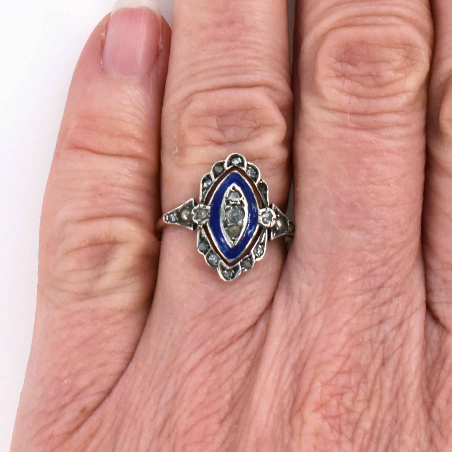 Victorian Diamond and Pearl Navette Ring 9K Two-tone Ring - Etsy