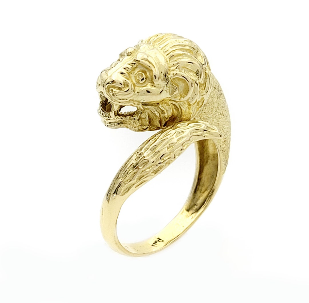 Gold Lion's Head Bypass Ring - 18k Yellow, Vintage, Estate, Animal ...