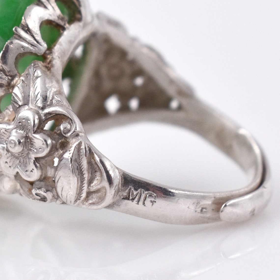 Chinese Carved Jade Adjustable Ring Vintage Silver Ring | Etsy