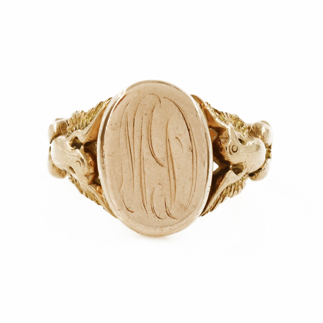 Rose Gold Signet Ring, Monogrammed Initials MD, 10k, Engraved, Estate ...
