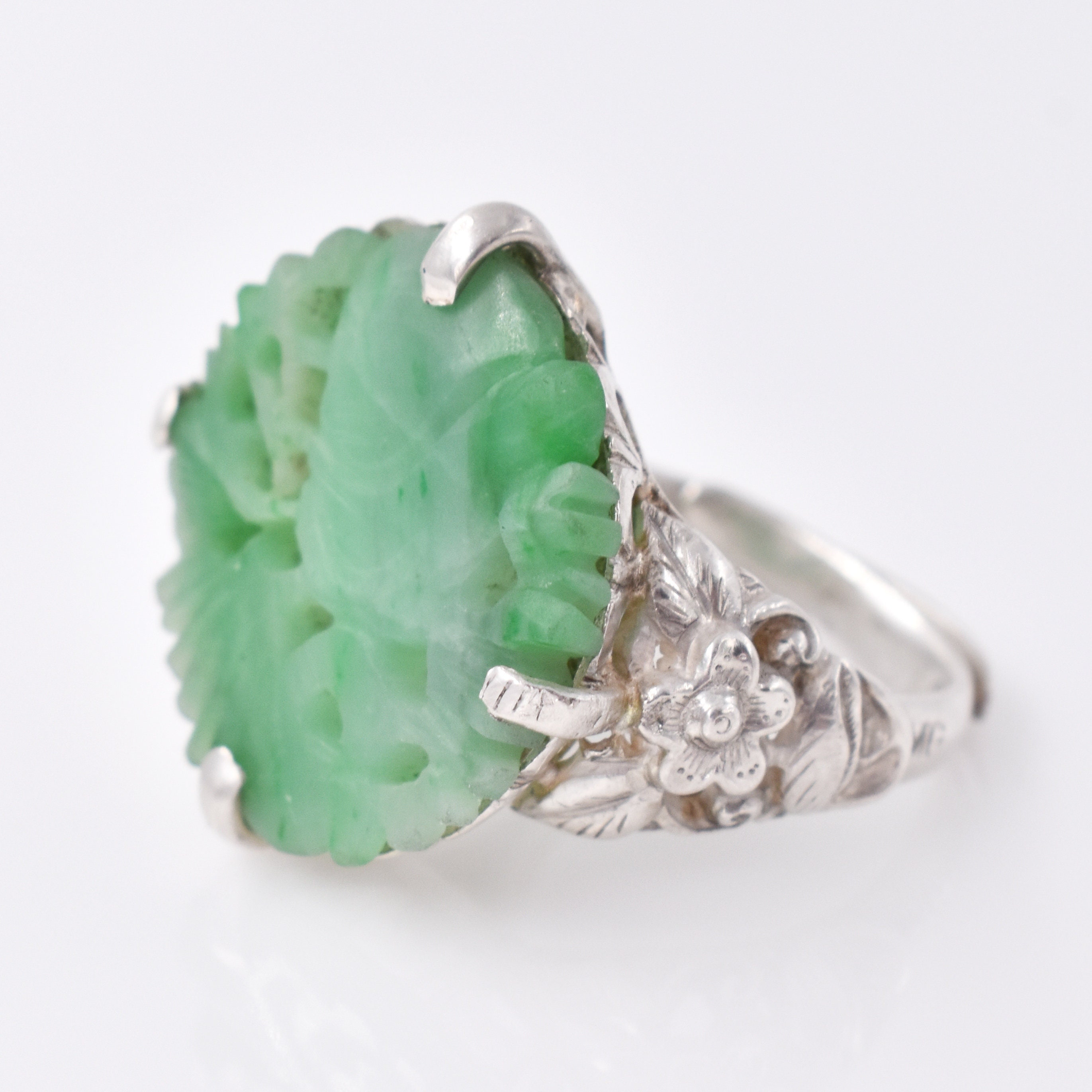 Chinese Carved Jade Adjustable Ring Vintage Silver Ring | Etsy