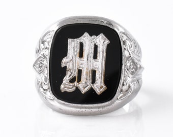 Onyx Initial Ring - Etsy