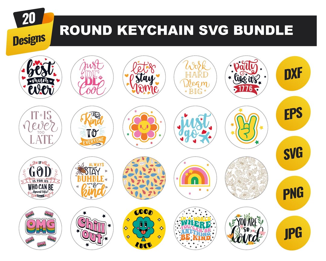 Retro Round Keychain Svg Bundle, Circle Keychain Svg, Acrylic Keychain ...